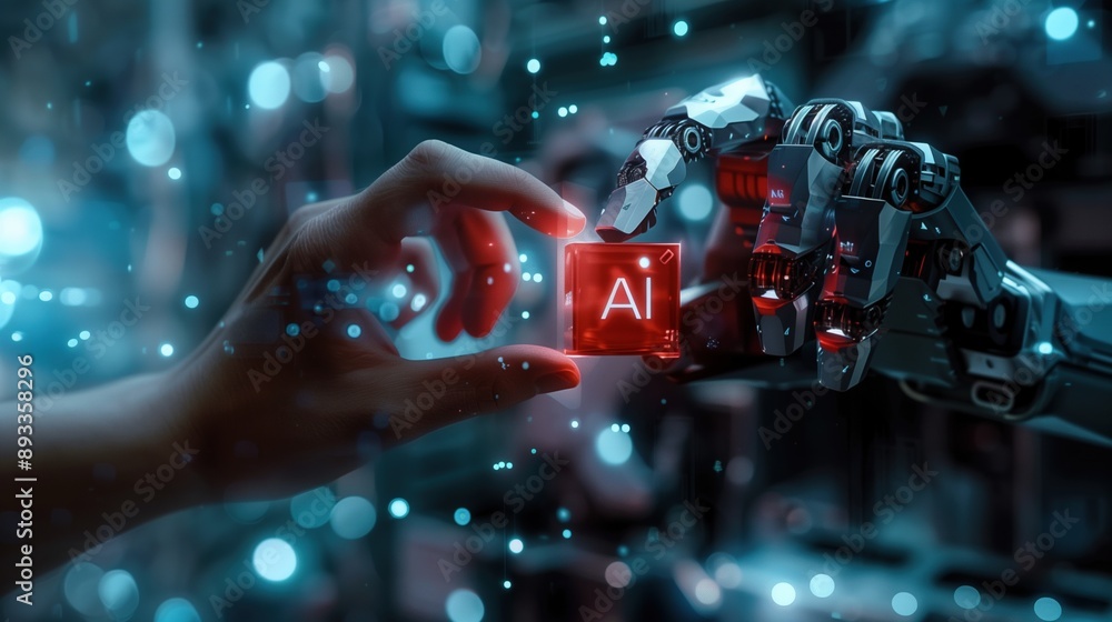 Innovative AI Technology Background: Hands of Robot and Human Data ...