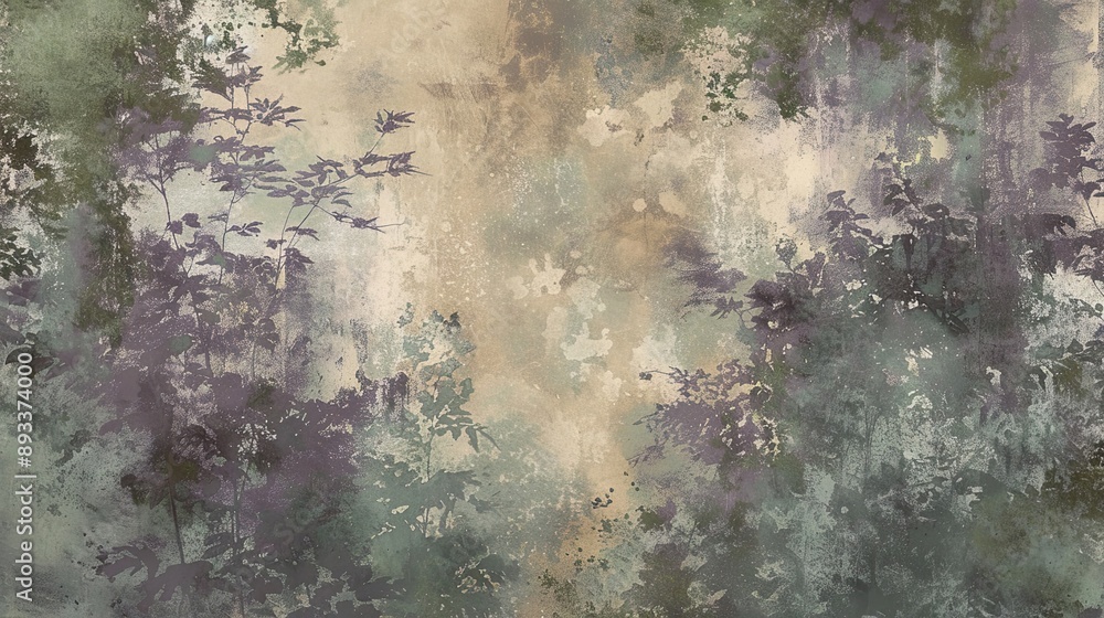 Plum and olive drab brush strokes wallpaper with forest canopies ...