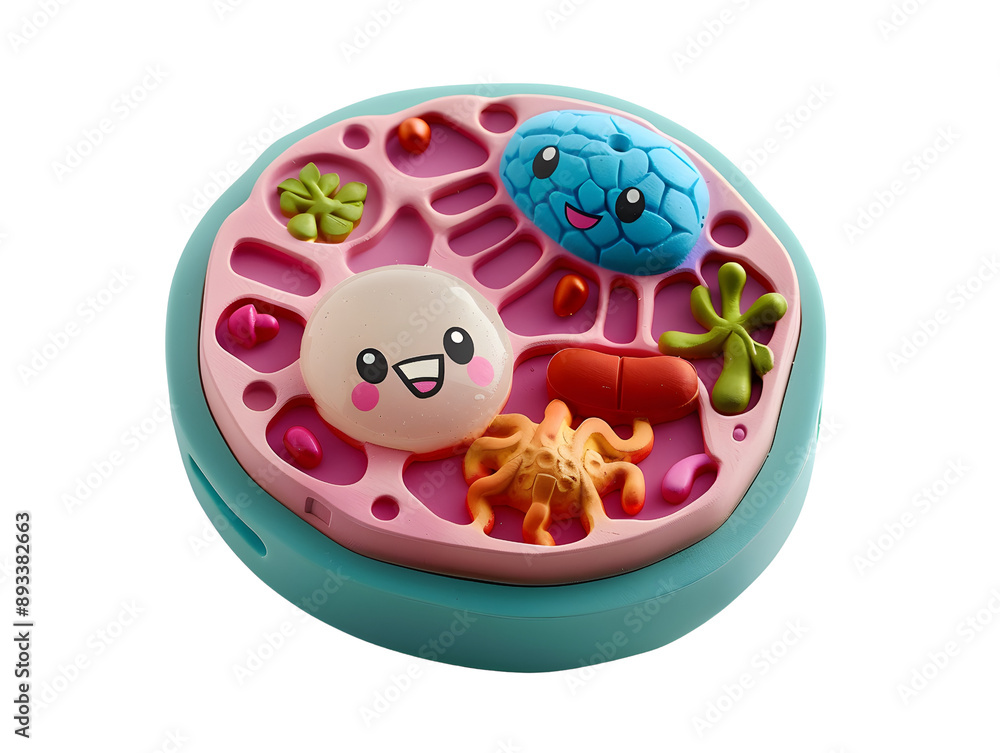 Cute cartoon illustration of a cell with smiling nucleus and other ...