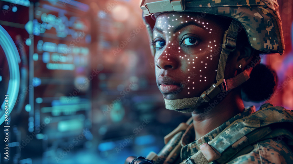 Portrait of an African American Female Soldier with Inclusive AI Facial ...