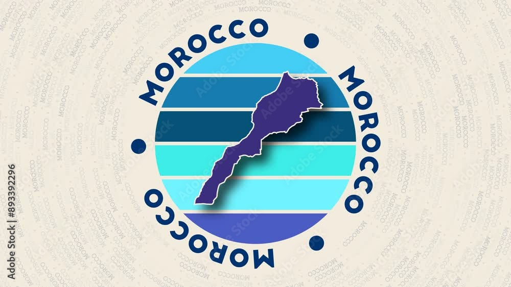 Morocco logo intro. Badge with the circular name and map of the country ...