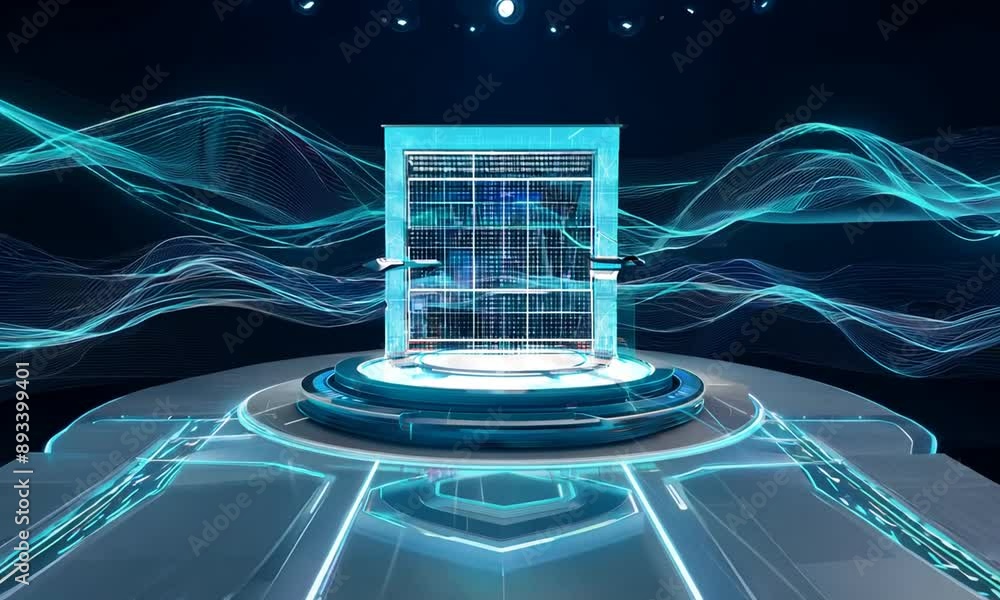 Digital Sci-Fi Deep cyber stage waves technology cyber lines background ...