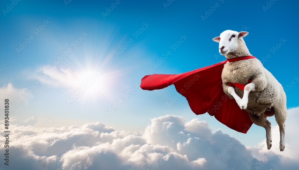 humorous eid al adha concept with superhero sheep flying to save the ...