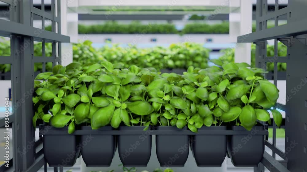 Autonomous farm robots transporting organic grown herbs in automated ...