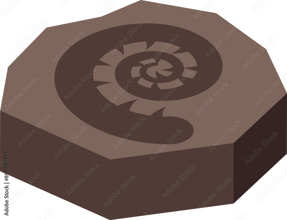 Ammonite fossil preserved in a stone showing the spiral shape of its ...
