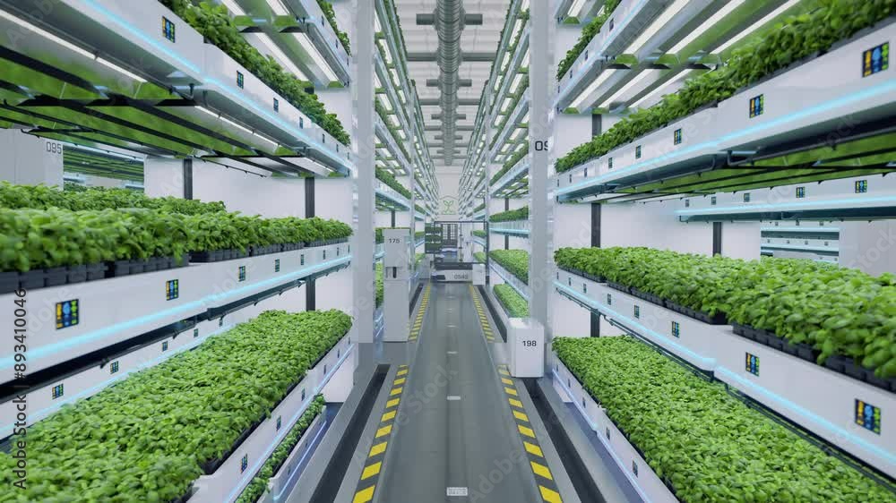 Autonomous farm robots transporting organic grown herbs in automated ...