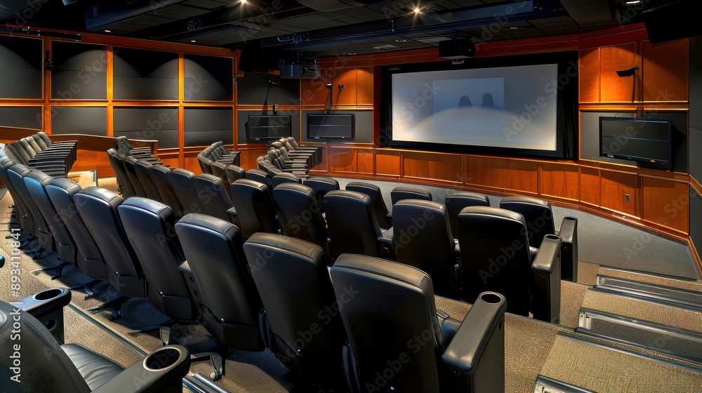 corporate multimedia room with theater-style seating and advanced sound ...