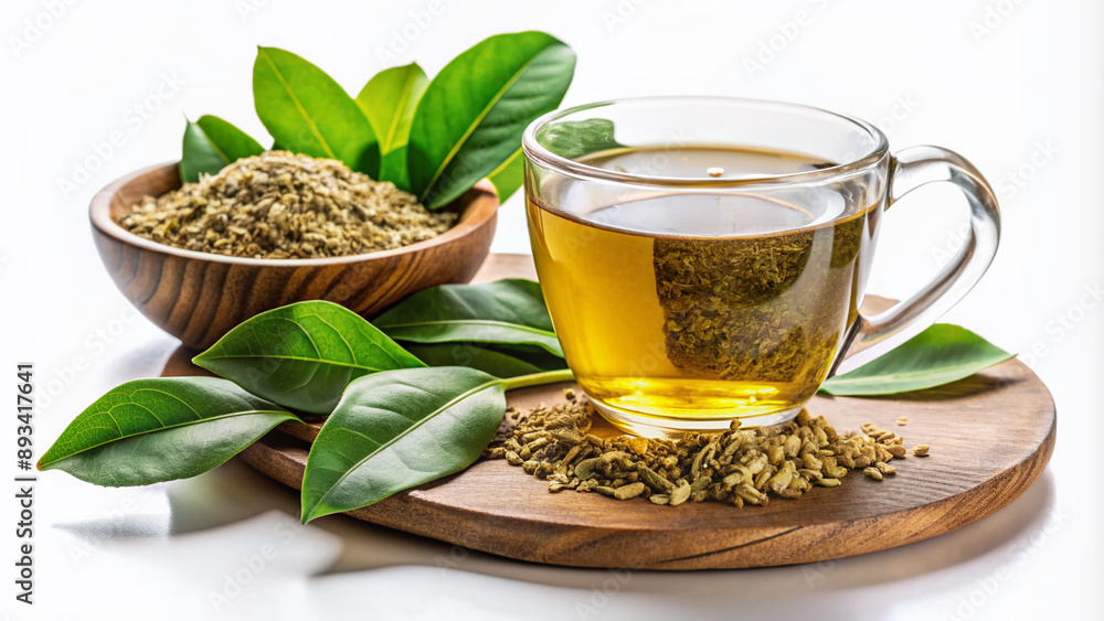 Freshly brewed traditional South American herbal tea leaves of ilex ...