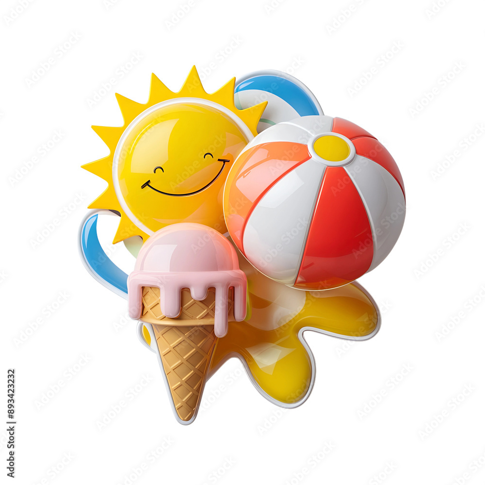 Summer symbol,colourful summer badge with beach elements: sun, ball and ...