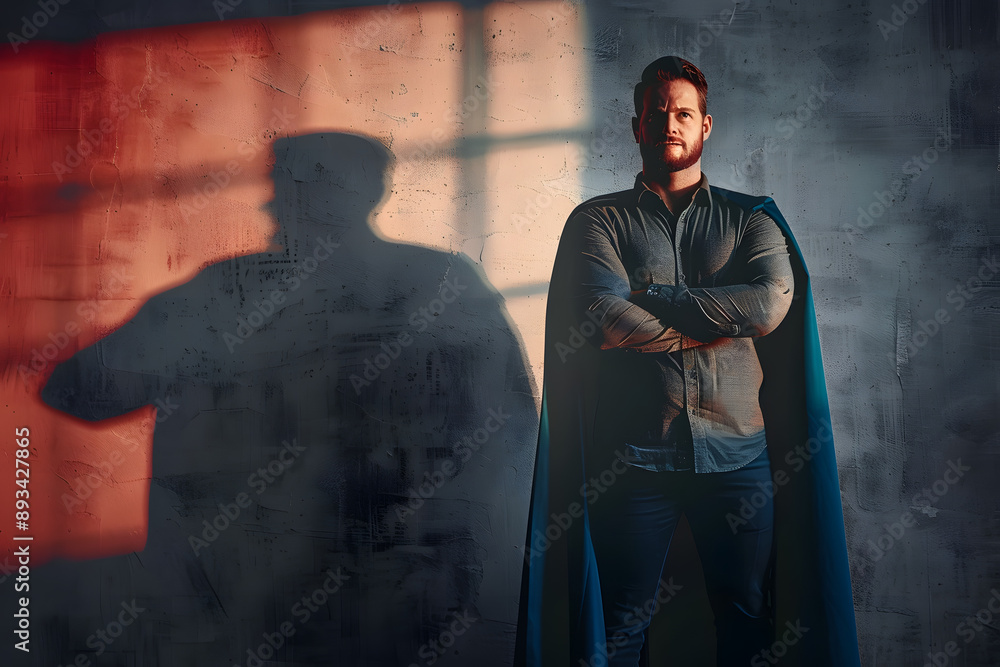 Brave man keeps arms crossed, looks confident, casting a superhero with ...