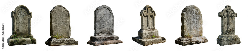 Collection of tombstones or gravestones isolated on a transparent ...