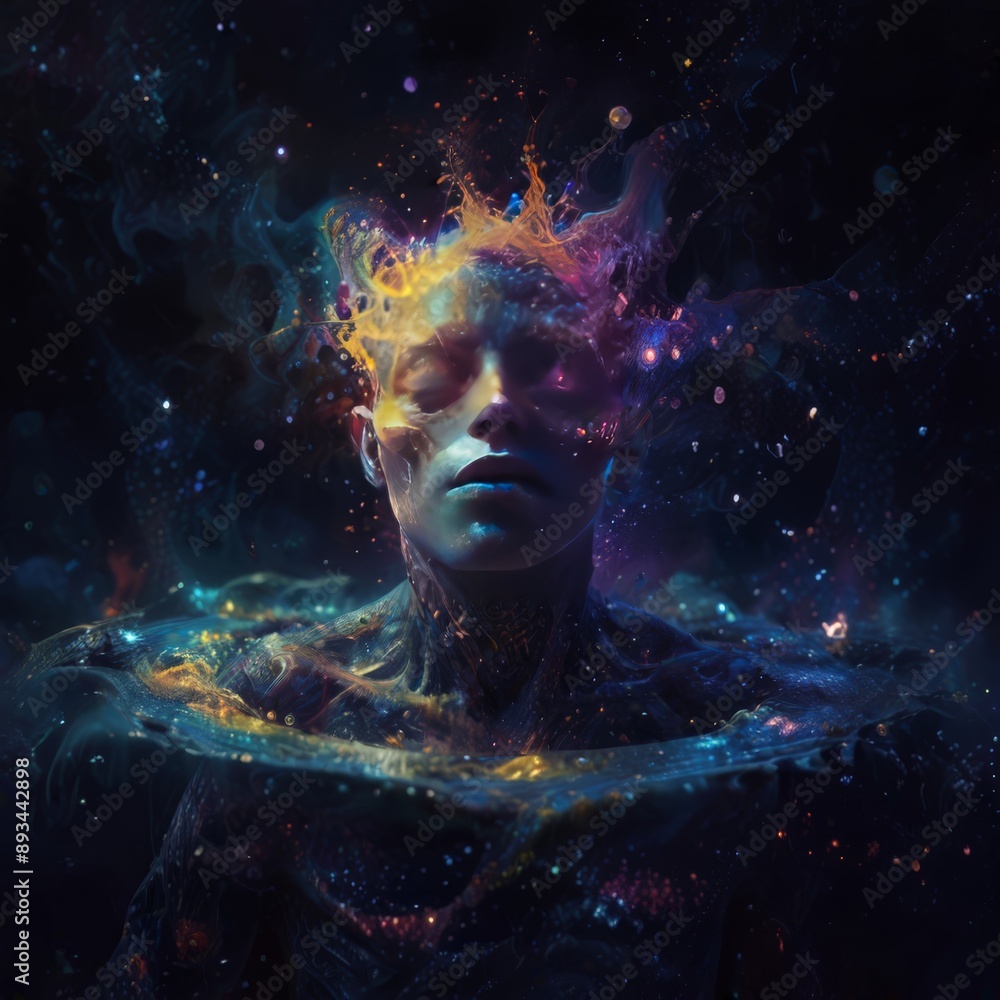 An evocative image of a partly formed human body coming into being from ...