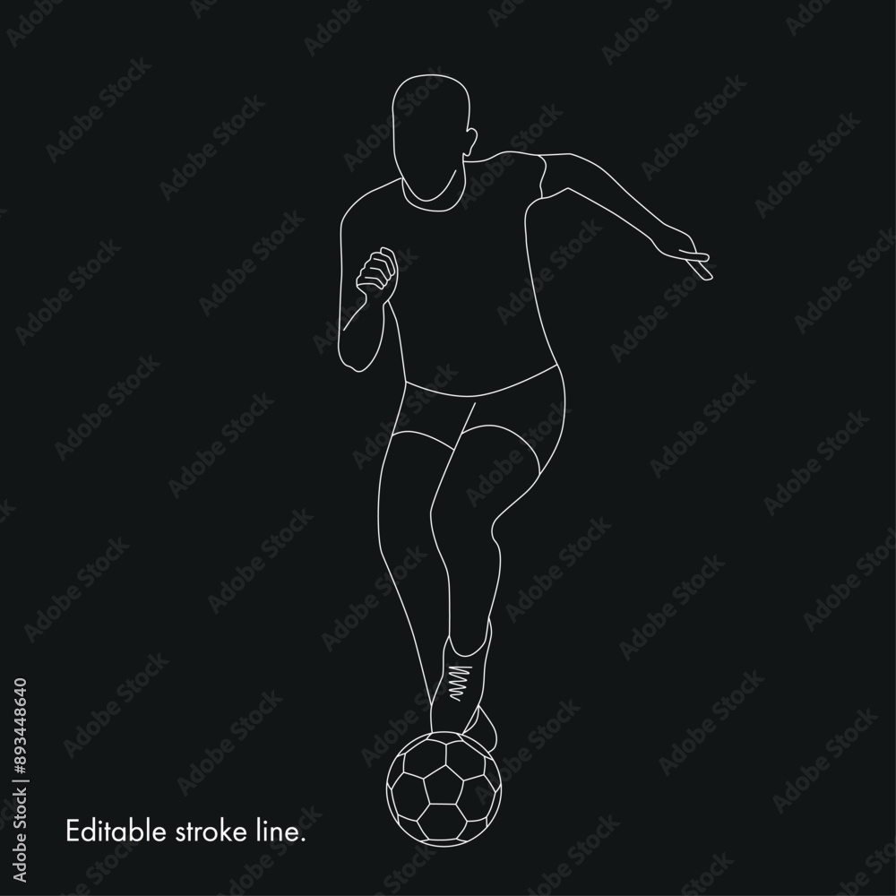 Soccer running player with ball. Vector stock one line hand drawing ...