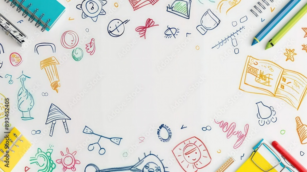 Simple line drawing of a school bag containing books and stationery ...