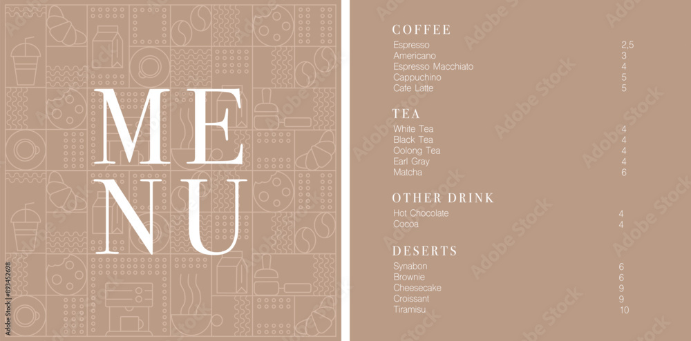 Cafe design menu. Coffee drinks menu price list for cafe, coffee shop ...