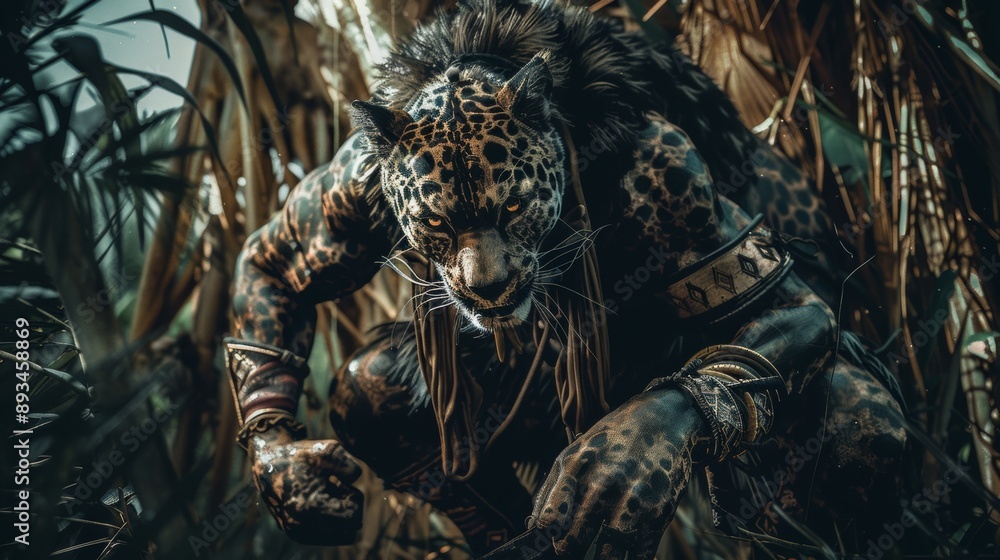 A photograph of a large, muscular humanoid lynx, an eldritch, cursed ...