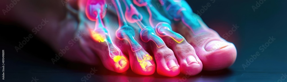 Detailed illustration of a toe with gout, showcasing puffiness and ...