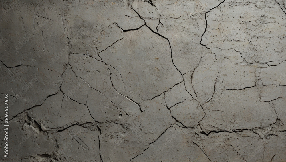 Cracked, weathered concrete surface with irregular fractures and rough ...