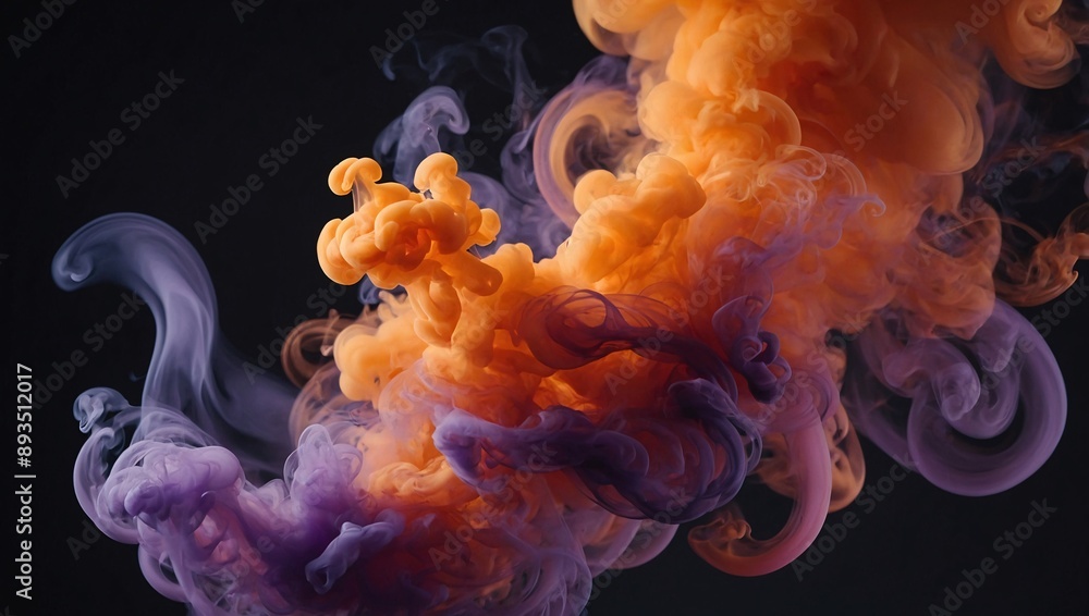 Chromatic Dance: A vibrant spectacle of orange and purple ink swirling ...