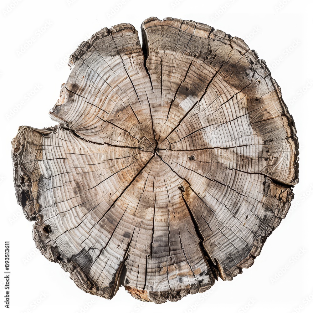 Isolated white background of an oak stump and stump logs for firewood ...