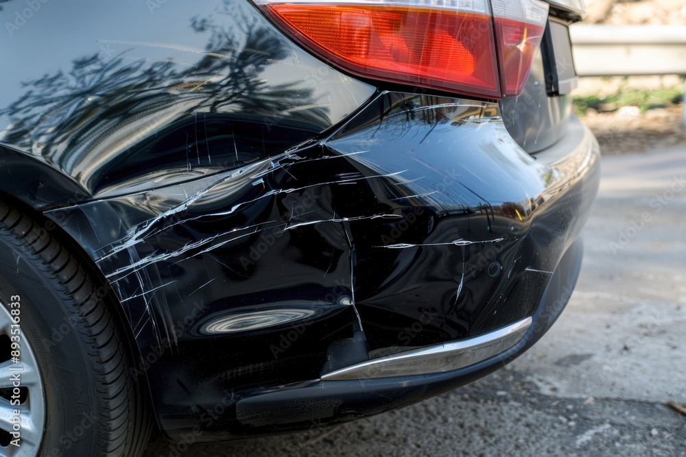 Dented Car Rear Bumper: Accident Damage in Parking Lot. Vehicle Auto ...