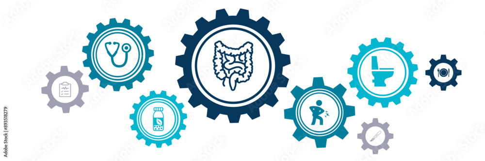 intestinal disease vector illustration. Concept with connected icons ...