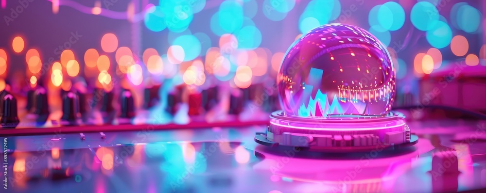 Dynamic scene with a drum machine, electronic beats radiating, spatial ...