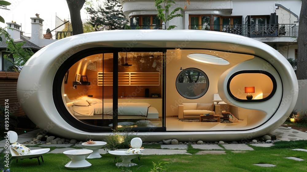 Small home built, geodesic dome, spherical shape, single floor with a ...