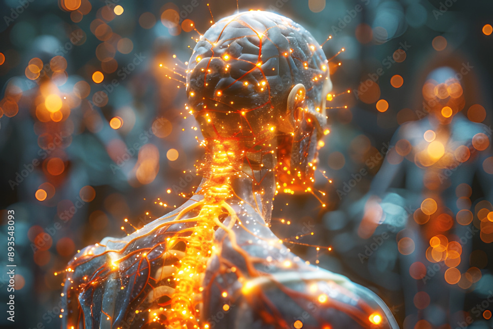 Human orange nervous system cell structure in medical science graphic ...