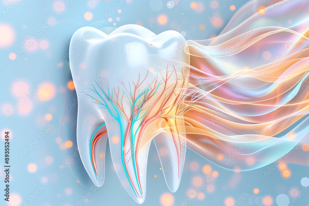 Hyper-realistic rendering of a tooth with exposed nerves causing ...