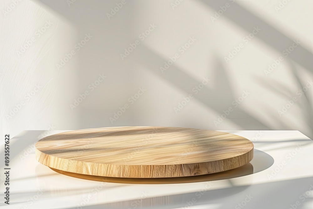 Empty beautiful round wood table top counter on interior in clean and ...