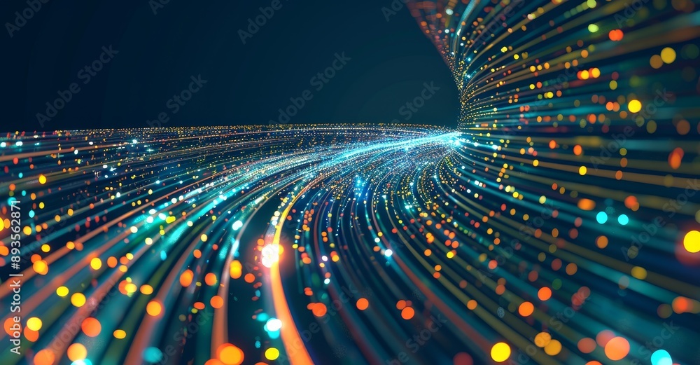 An illustration showing a 3D reconstruction of a data transmission channel. A futuristic Big ...