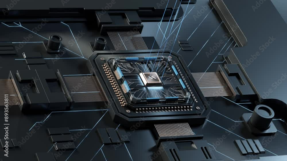 Digital concept: the CPU activates futuristic AI. Visualizing a digital ...