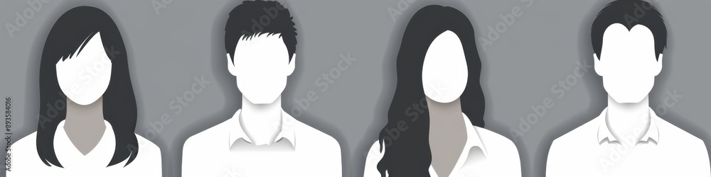 4 minimalistic grey male and female profile photos for avatars on a ...