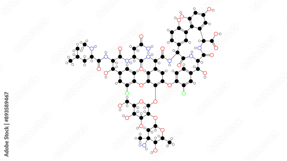 vancomycin molecule, structural chemical formula, ball-and-stick model ...