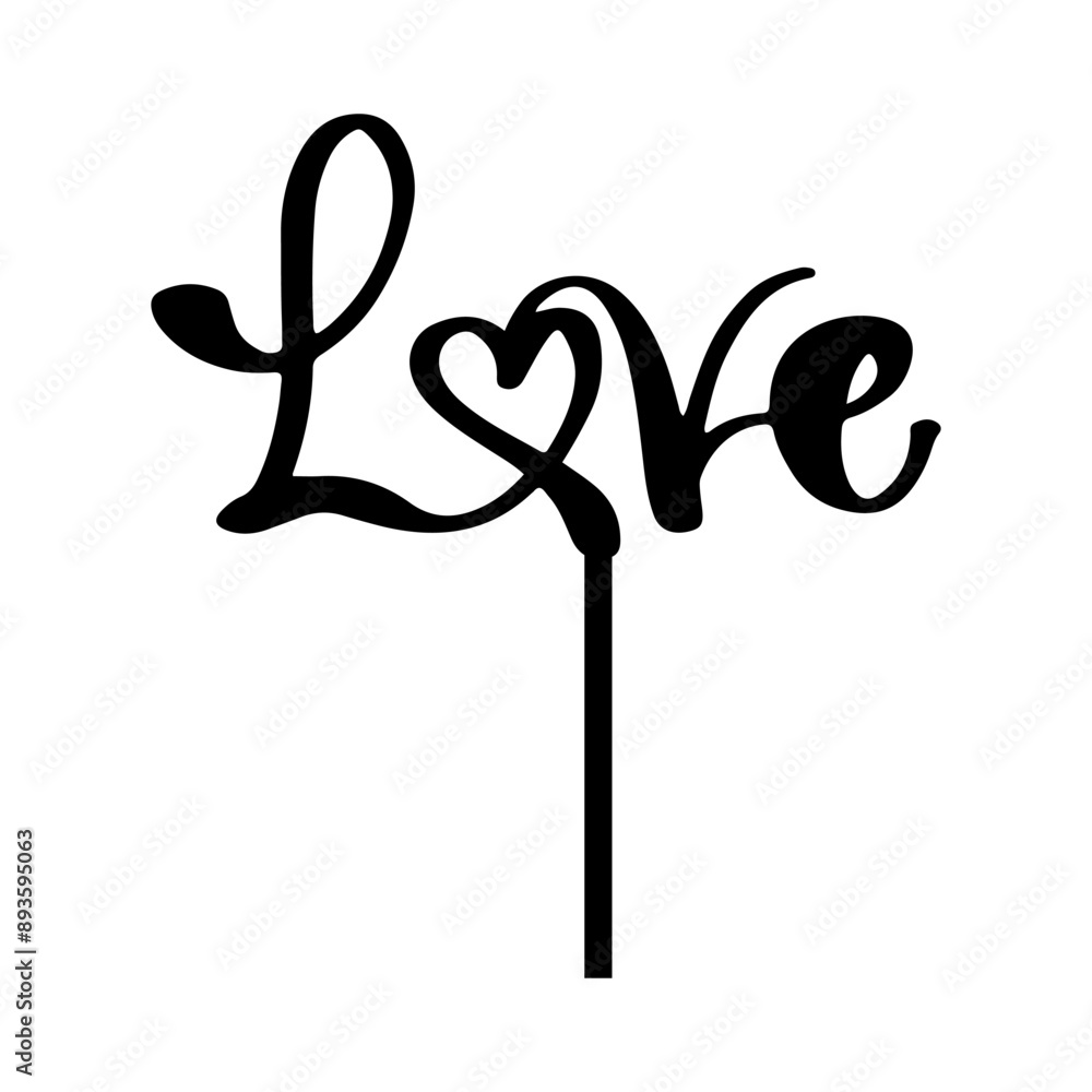 Wedding cake toppers with Love Lettering. Heart shape, silhouette ...