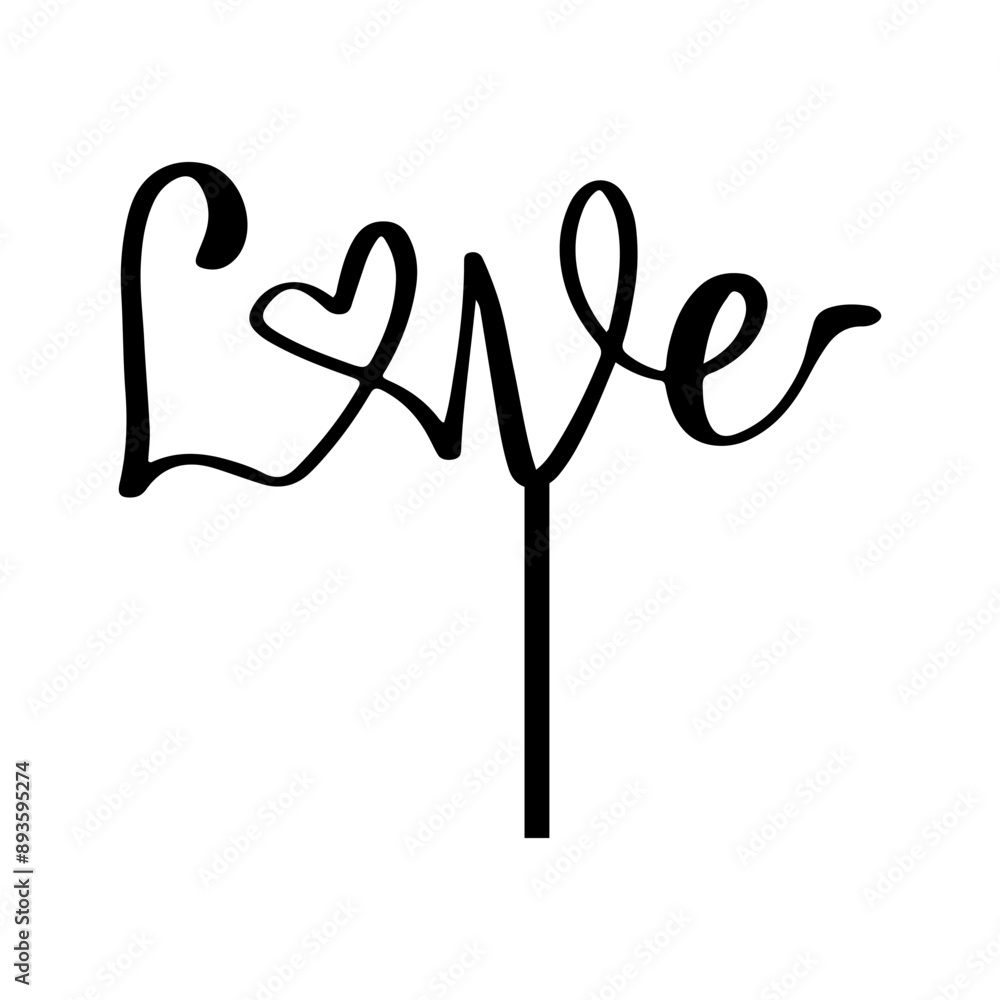 Wedding cake toppers with Love Lettering. Heart shape, silhouette ...