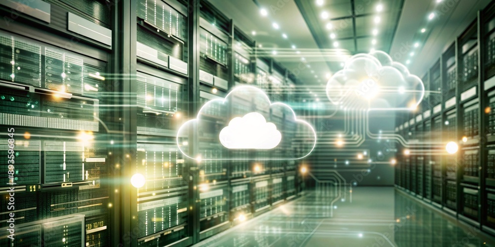 Cloud Computing in Modern Data Center. Futuristic visualization of ...