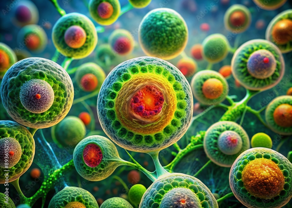 Vibrant microscopic view of plant cell division showcases mitotic ...