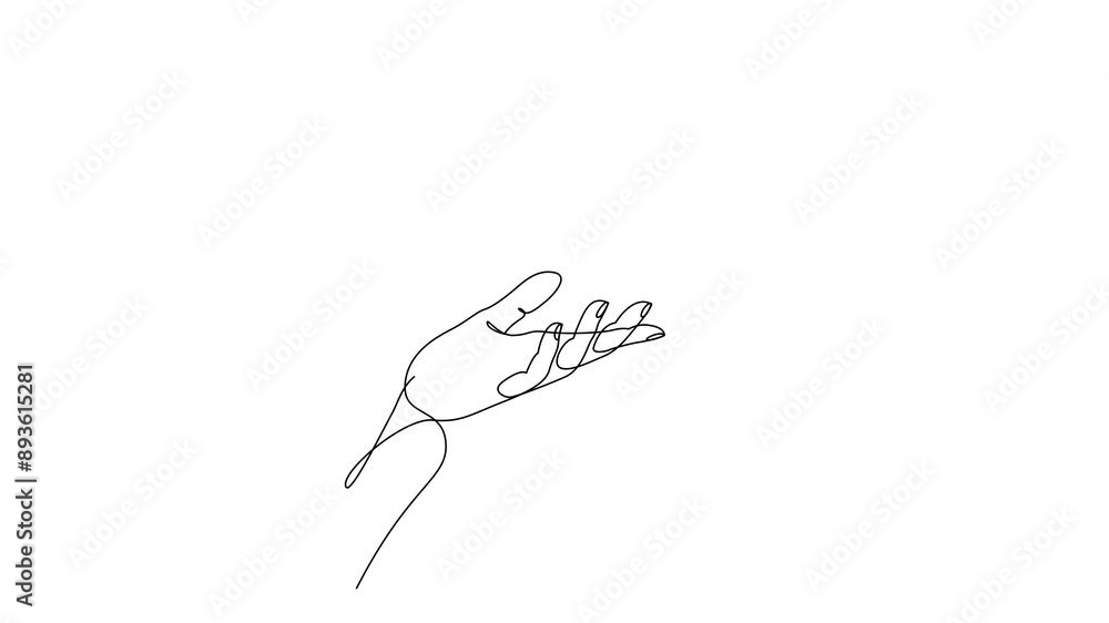Self drawing animation of continuous one line human hand holding puzzle ...