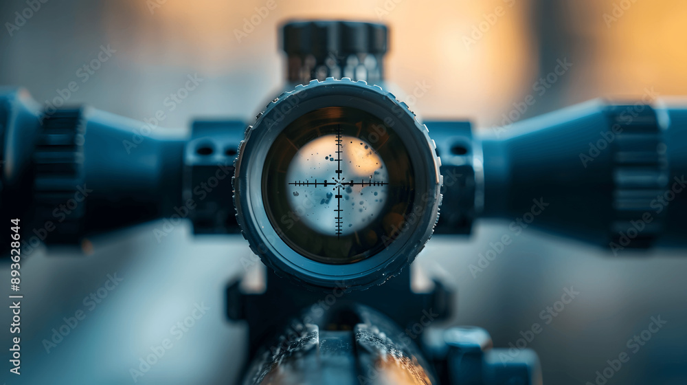 Marksman with rifle scope crosshairs focused on distant target Stock ...