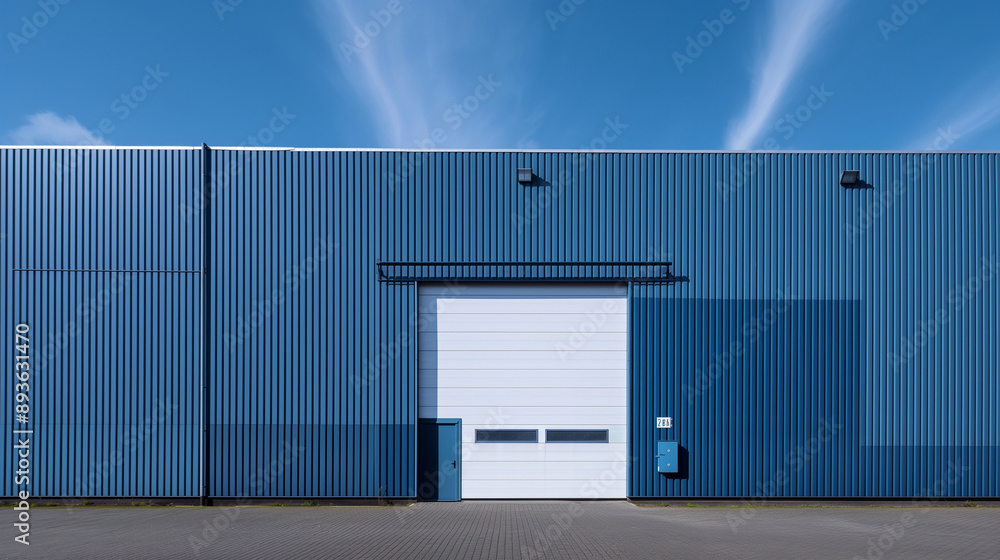 Exterior a blue industrial warehouse dock station exterior with blue ...