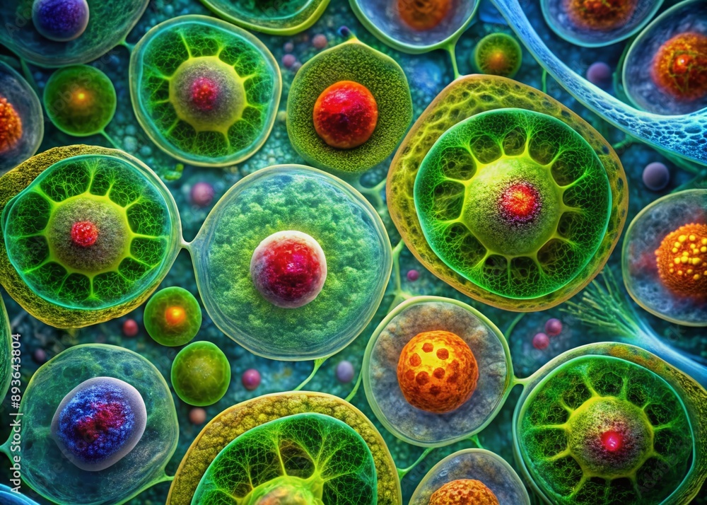 Vibrant micrograph of plant cell division showcases mitotic phases ...