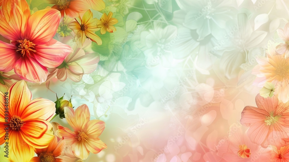 Subtle flower watermarks and a colorful border of flowers on an A4 ...