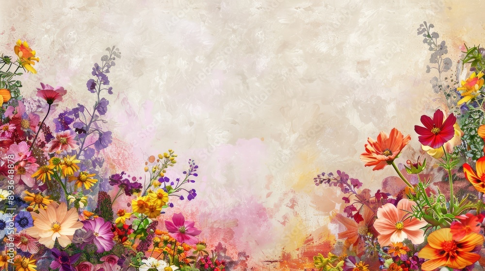 Subtle flower watermarks and a colorful border of flowers on an A4 ...