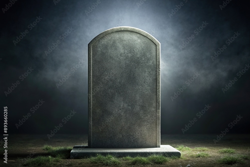 Blank grave stone tombstone with dark background in medium shot ...