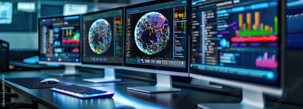 Monitors displaying data visualizations and analytics in a modern ...