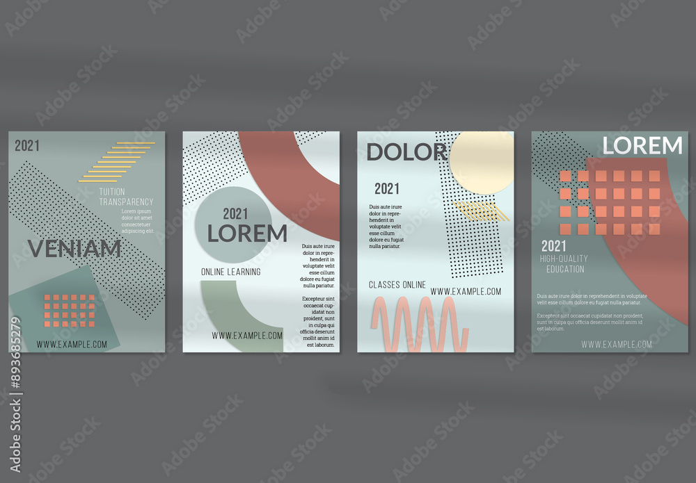Flyer Layout with Paper Cut Layered Simple Geometric Shapes Stock ...