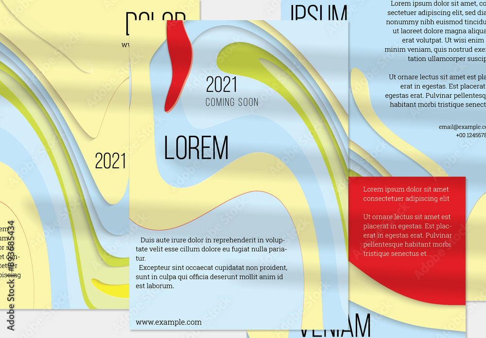 Flyer Layout with Paper Cut Craft Wavy Layered Texture Stock Template ...