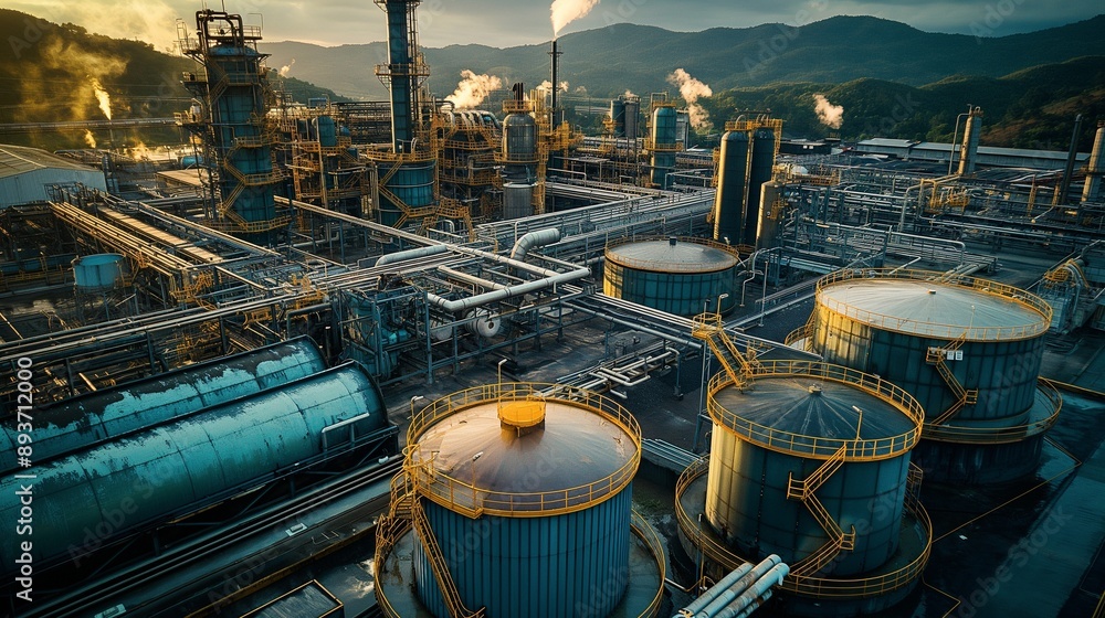 fertilizer production facility with chemical reactors, storage tanks ...